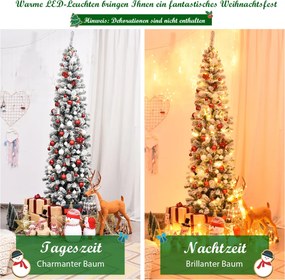 Costway Vánoční stromeček 225 cm tužkový vánoční stromeček se sněhem a 350