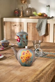 Pip Studio Blooming Tales velká čajová konvice 1,6 l, modrá-khaki (Čajová konvice z tenkostěnného porcelánu)