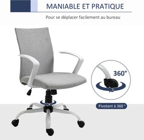 Vinsetto Kancelářská Židle s Nastavitelnou Výškou, Houpací Funkcí, Otáčecí Kancelářská Židle s Nosností 120 Kg, 61 x 99 cm Světle Šedá a Bílá