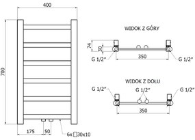 Mexen Bolt, topné těleso 700 x 400 mm, 165 W, spodní a středové, antracitový, W126-0700-400-00-66