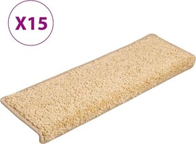 Schodové rohože 15 ks 65 x 21 x 4 cm krémové s obdélníkovým okrajem 134579