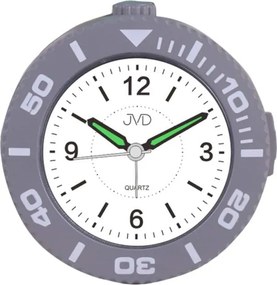 JVD Šedý ručkový netikající budík s plynulým chodem (ciferník hodinek) JVD SRP507.3