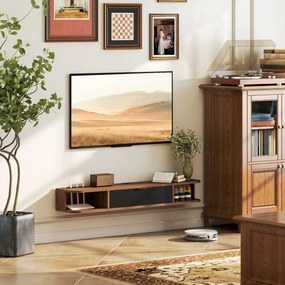 HOMCOM televizní stolek až do 127 cm, závěsný se sklápěcí zásuvkou, 2 otevřené police a průchod kabelu, 120x24x16 cm, ořech