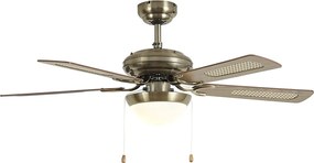Stropní ventilátor mosazný s potiskem dřeva a ratanem 105 cm s tahovým spínačem - Mistral Majas
