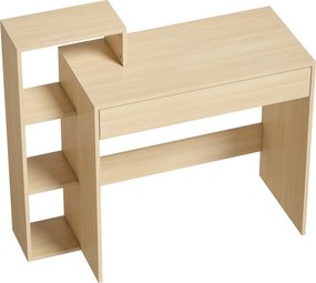 HOMCOM psací stůl s úložným prostorem, počítačový stůl se 3 policemi a zásuvkou, 100 x 40 x 90 cm, přírodní dřevo