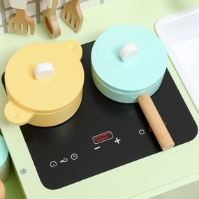 Dětská hrací sada do kuchyně, MDF, 15 doplňků, skříňky, 40 cm, od 3 let, zelená