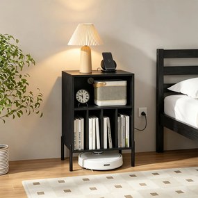 Costway Stolek na gramofon s nabíjecí stanicí a přihrádkami, černý