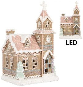 Vánoční perníková dekorace kostel Gingerbread House Led - 14*12*23 cm