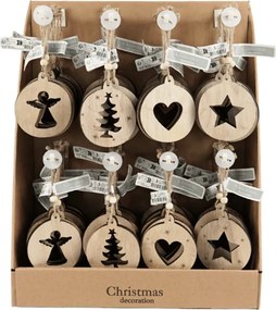 Vánoční ozdoba RUSTIC JOY dřevěná 7,5 cm - různé vzory