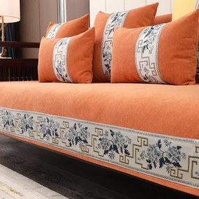 Nesmekavý přehoz na pohovku, či křeslo s žinylkou (XL) Barva: oranž květy (Fragrant orange), Rozměry (cm): 110 x 210 cm
