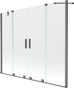 Mexen Velar Duo, 2-křídlová posuvná vanová zástěna 200 x 150 cm, 8mm čiré sklo, grafitový matný profil, 896-200-000-02-66
