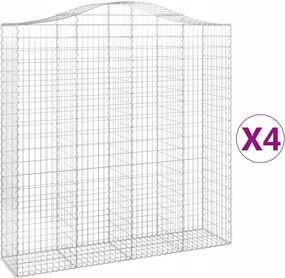 vidaXL Gabionové koše, 4 ks, 200x50x200/220 cm, galvanizované železo