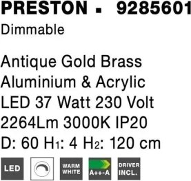 Závěsné LED svítidlo NOVA LUCE PRESTON 35W 3000K 9285601 stmívatelné Triac