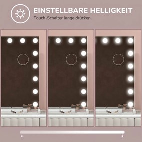 HOMCOM Hollywood Mirror s 18 LED diodami Make-up Mirror 80x60 cm Toaletní zrcadlo se 3 barvami světla, nastavitelný jas