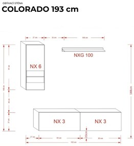 Ral Obývací stěna COLORADO 4, 193 cm - Bílo/černý lesk