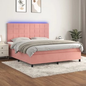 Box spring postel s matrací a LED růžová 160x200 cm samet 3136136