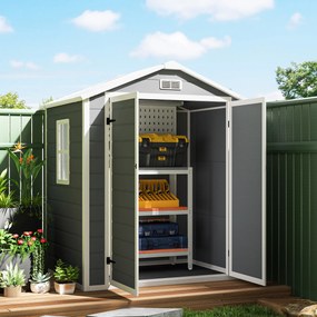 Outsunny Kůlna na Nástroje 2,12 m² 183x134x210 cm Sklad nářadí s Šikmou Střechou Zámkovými Dveřmi Okny Podlahou Odolný Proti Počasí Zahradní Dům Venk…