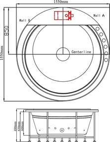 BPS-koupelny Hydromasážní vana HYD-DE916-155 155x155 s ohřevem vody, hnědý panel