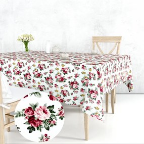 Ervi bavlněný ubrus na stůl čtvercový - růžičky na bílém