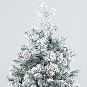 HOMCOM Umělý vánoční stromeček, umělý sníh a šišky, realistický, nehořlavý, kovový stojan, 183 cm, zelený