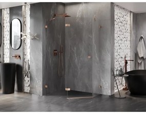 Mexen Lunar, Pětiúhelníkový sprchový kout Mexen Lunar naklápěcí doleva 100 x 80 cm, 8mm čiré sklo, profil měděná matná, 831-100L-080P-65-00-L