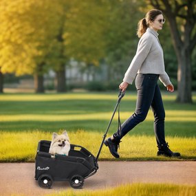 Kočárek pro psy, skládací kočárek pro trpasličí psy do 4 kg, skládací kočárek pro kočky s řídítky, omyvatelný polštář, bezpečnostní vodítka, úložná t…