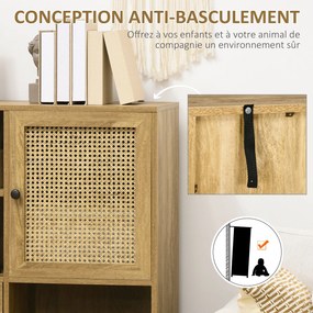 HOMCOM Buffetová skříňka s nohami z dřeva a ratanu se 2 dveřmi a 4 přihrádkami - rozměry 90L x 32,5W x 120H cm