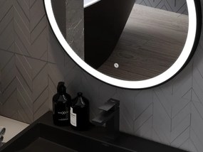 Mexen Esso, kulaté LED podsvícené koupelnové zrcadlo 100 cm, 6000K, topná podložka proti zamlžování, černý rám, 9825-100-100-611-70