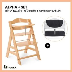 Hauck Alpha+ set 2v1 dřevěná židle, natural + polstrování Melange char