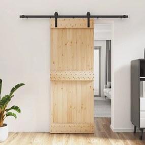Posuvné Dveře S Kováním 80 X 210 Cm Masivní Borové Dřevo
