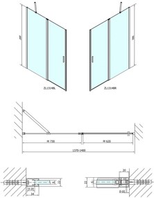 Polysan ZOOM LINE BLACK sprchové dveře 1400mm, čiré sklo, ZL1314B