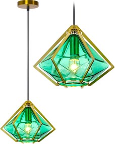 Toolight - Závěsné skleněné stropní svítidlo 1xE14 APP453-1CP, zelená-zlatá, OSW-00583
