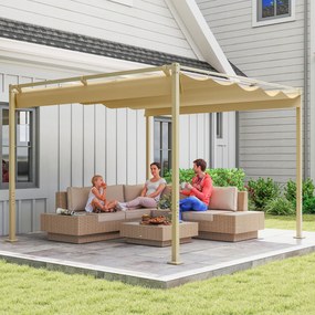 zahradní pergola 3 x 3 m se stahovací střechou, altán, stínící stříška, UPF30+, khaki barva