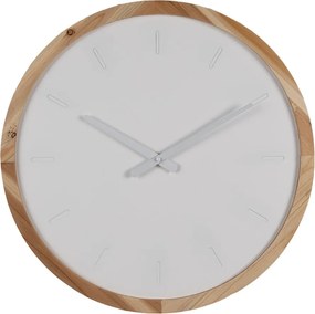 Bílo-hnědé dřevěné minimalistické nástěnné hodiny - Ø 50*4 cm / 1*AA