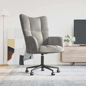 Relaxační křeslo světle šedé samet 328172