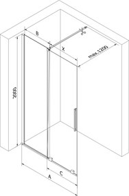 Mexen Velar posuvná sprchová stěna Walk-in 150 x 200 cm, transparentní 8 mm, černá - 871-150-000-03-70