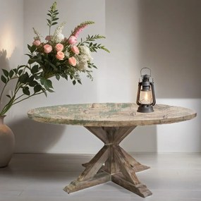 Stará Krása – Ruční výroba Dřevěný kulatý jídelní stůl Gast ve vintage stylu z masivu 77 x 140 cm