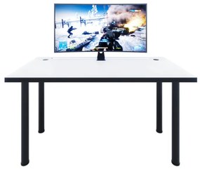 Počítačový herní stůl X2 s LED, 135x73-76x65, bílá/černé nohy + USB HUB