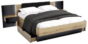 Manželská postel ARKADIA + rošt a deska s nočními stolky, 180x200, dub artisan/černá