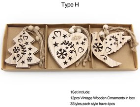 Vánoční dekorace - vánoční ozdobička ze dřeva (12 ks v balení) 14-25 Barva: Box-Type H