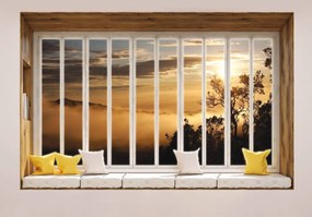 Fototapeta - Hory zahalené v mlze - okno (152,5x104 cm)