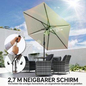 Slunečník 270 cm skládací balkonový slunečník s kličkou UV 50+ zahradní slunečník krémově bílý