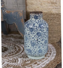 Dekorativní keramická váza s modrými květy Josette – 17x31 cm