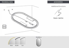 BPS-koupelny Zrcadlo ve zlatém kovovém rámu s LED podsvícením po obvodu Nikoletta LED 19 GOLD Typ: bez vypínače, Rozměry (cm): 50x90 - (Nikoletta LED 19/50 GOLD)