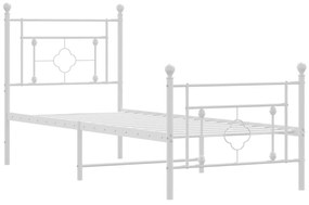 Kovový rám postele s hlavovým a nožním čelem bílý 75 x 190 cm
