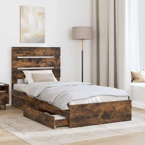 Postel s úložným prostorem se zásuvkou Kouřový dub 90 x 190 cm 3411931