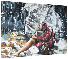 Obraz ženy pod deštníkem (70x50 cm)