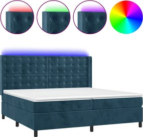 Box spring postel s matrací a LED tmavě modrá 200x200 cm samet 3139827