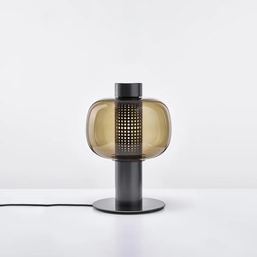 Difuzní lampa v japonském stylu Bonbori Dekor: Černá matná noha / Hnědé kouřové sklo, Rozměr: ø 280 x 417 mm