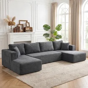 HOMCOM Modulární U-sedačka pro 4 osoby, 2 otoman, 2-místná pohovka, 6 polštářů, bez montáže, 369 x 152 x 78 cm, šedá